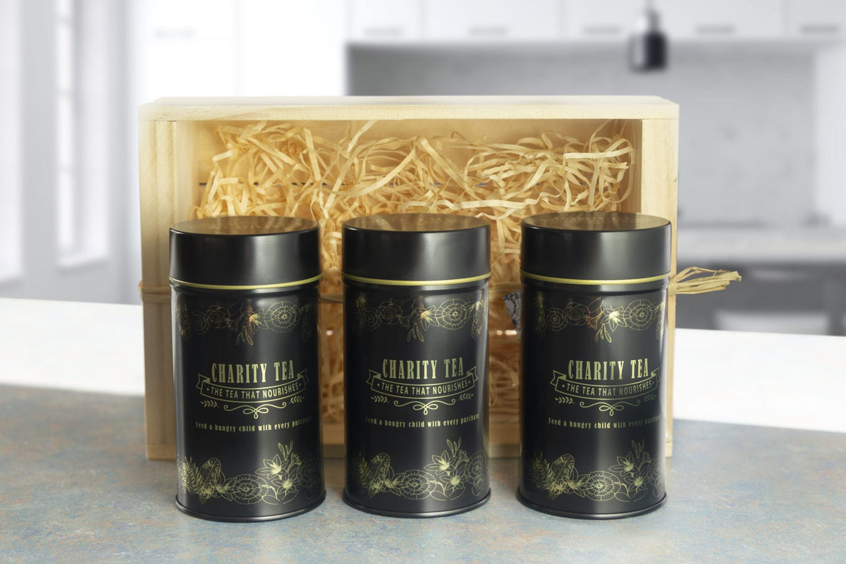 Gift box - handmade pine gift box stand/tray containing 3 packets of t
